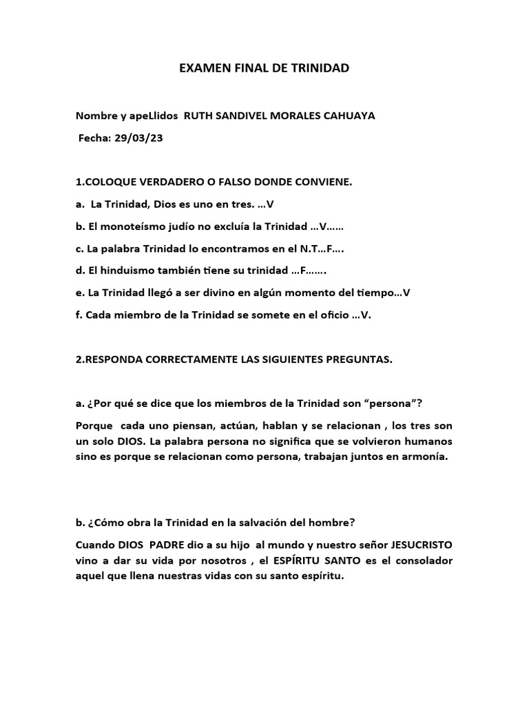 Examen Final de Trinidad | PDF