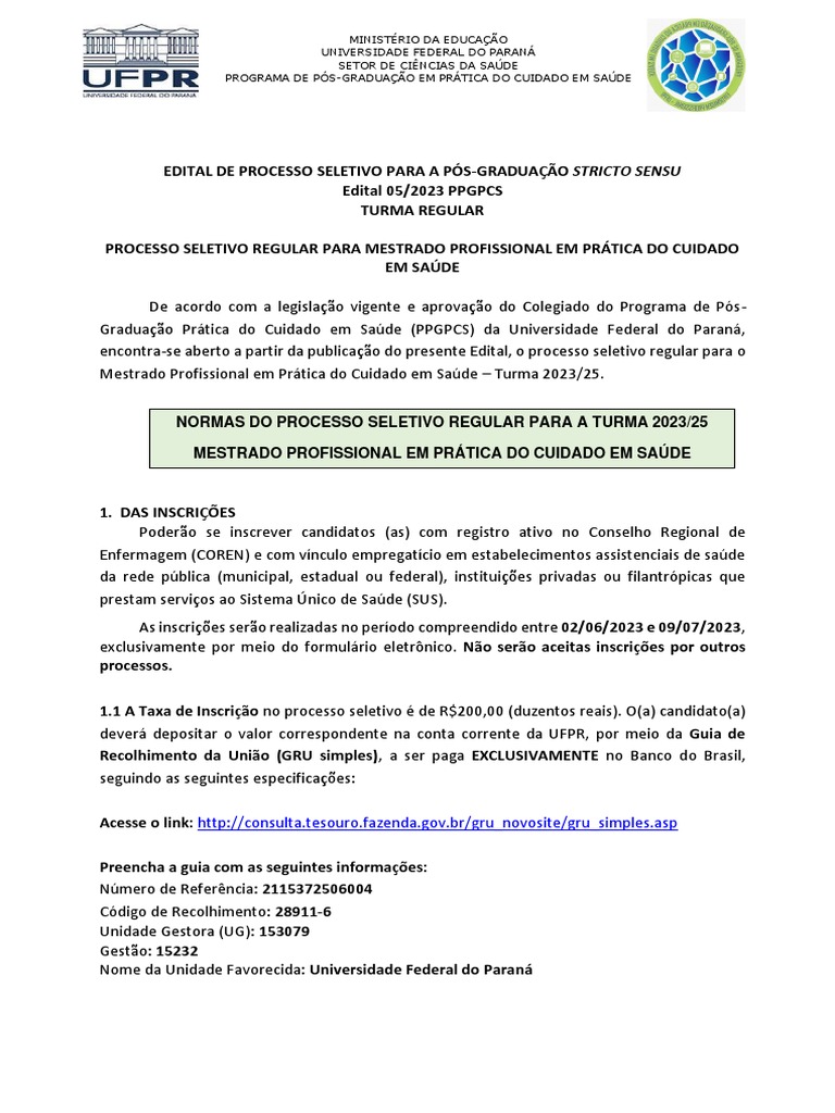 Edital Regular Turma 2023 2025 4 | PDF | Pós-graduação | Enfermagem Edital Regular Turma 2023 2025 4 | PDF | Pós-graduação | Enfermagem