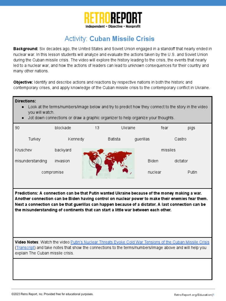 Activity - Cuban Missile Crisis and Russia - Ukraine Conflict | PDF ...