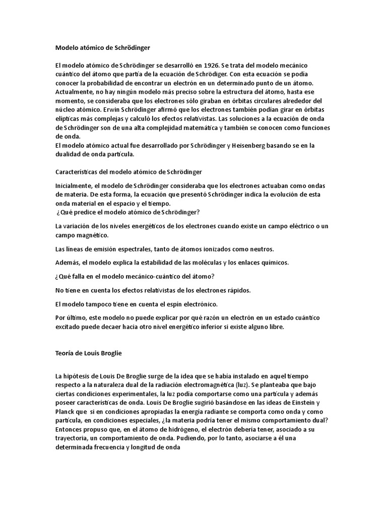 Modelo Atómico de Schrödinger y Teoria de Louis Broglie | Descargar ...