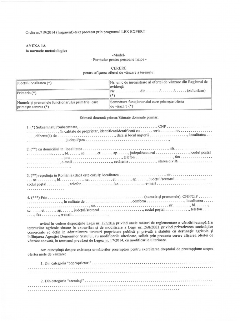 Cerere Si Oferta Vanzare Teren Extravilan Persoane Fizice | PDF