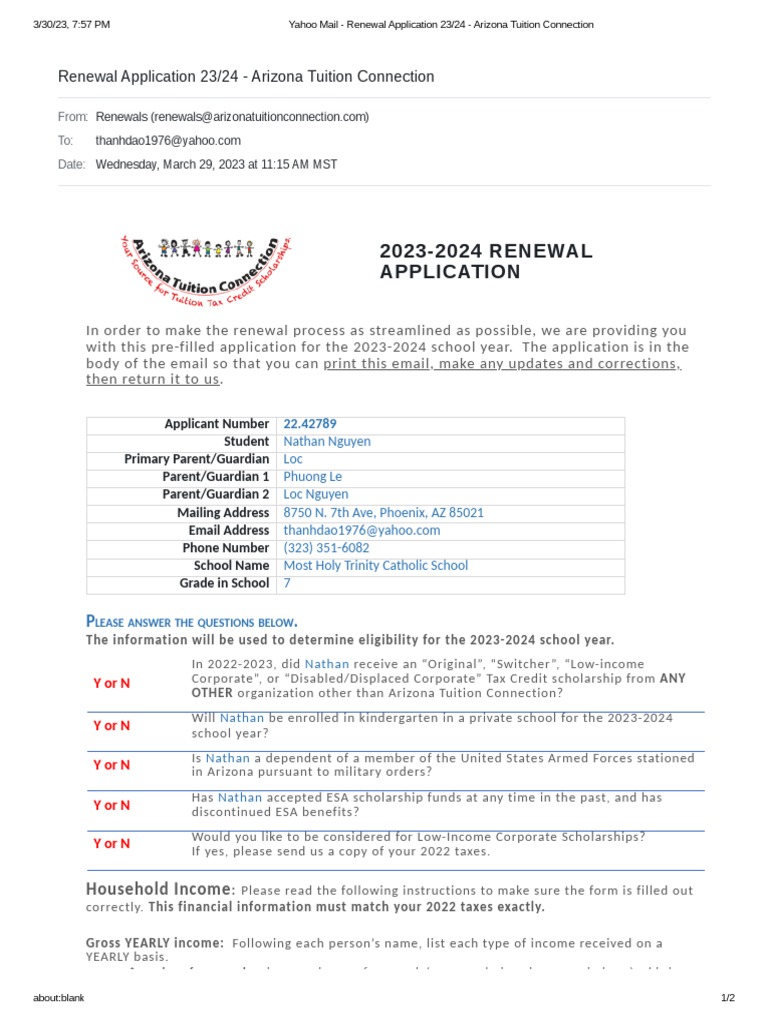 Renewal Application 23 - 24 - Arizona Tuition Connection | PDF ...