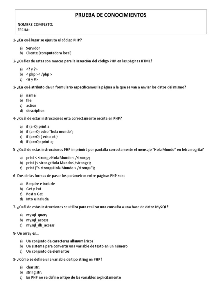 Prueba Conocimientos | PDF | Php | Ingeniería de software