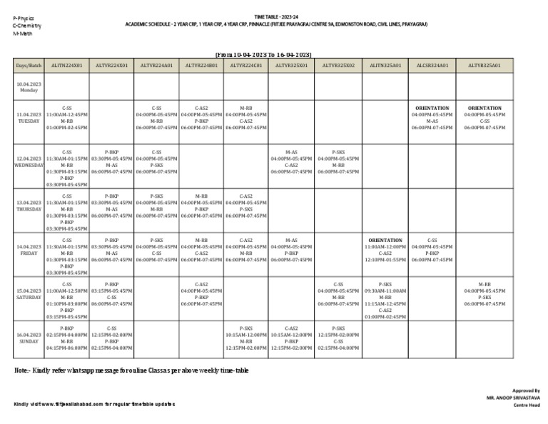 Time Table For 2023-24 Senior Batch | PDF