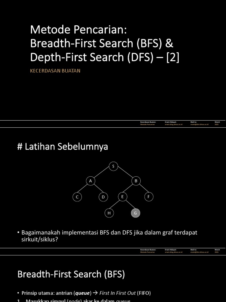 Metode Pencarian (3) - Breadth-First Search (BFS) Depth-First Search (DFS) - Part 2 | PDF
