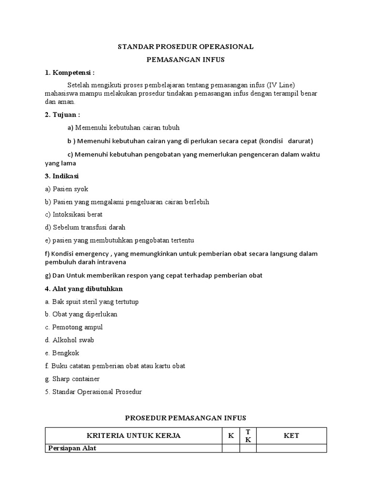 Standar Prosedur INFUS | PDF