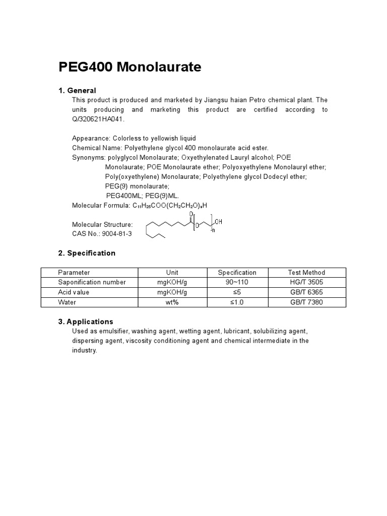 PEG400 Monolaurate | PDF