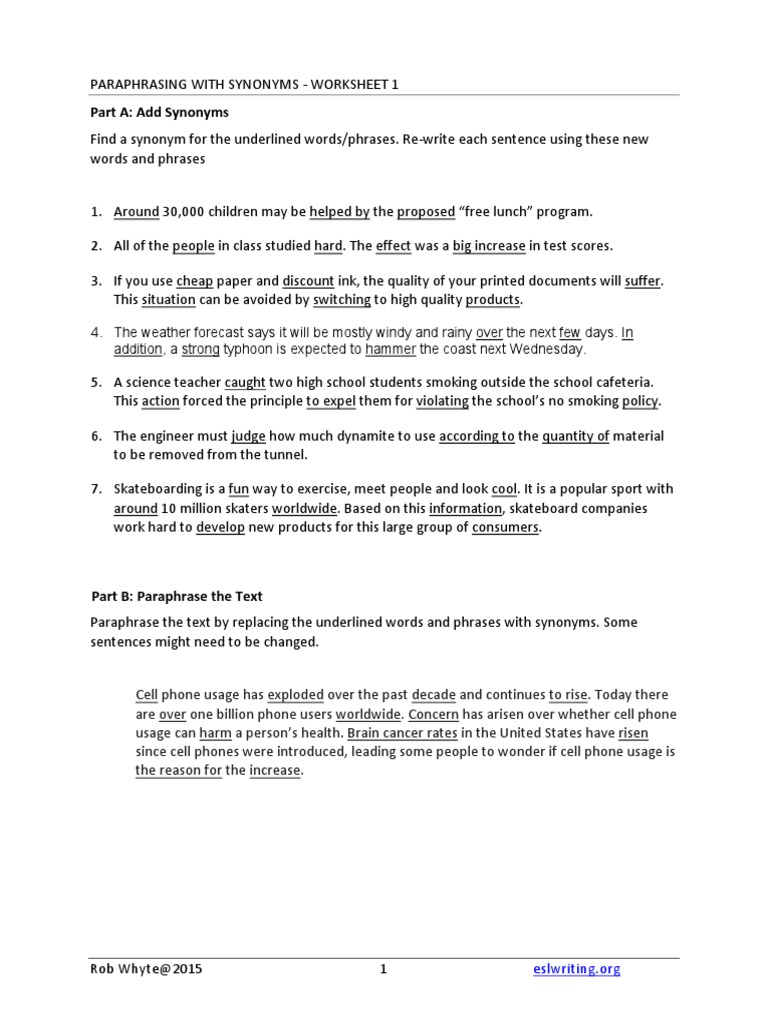 Paraphrasing Practice Worksheet | PDF | Science & Mathematics