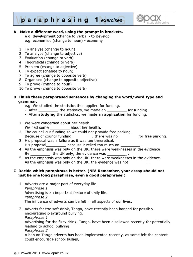 Exercise - Paraphrasing 2 | PDF