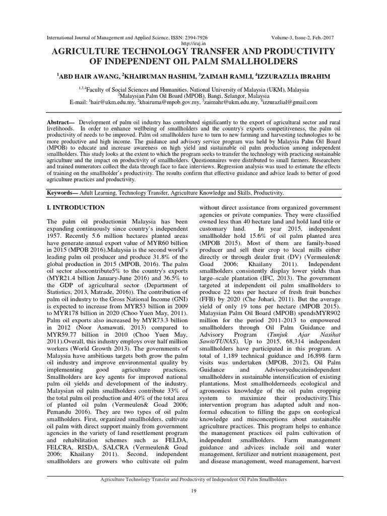 Oil Palm Tech Transfer Impact | PDF | Palm Oil | Smallholding
