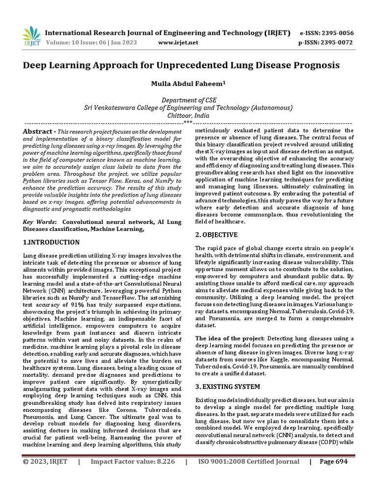 Deep Learning Approach For Unprecedented Lung Disease Prognosis | PDF
