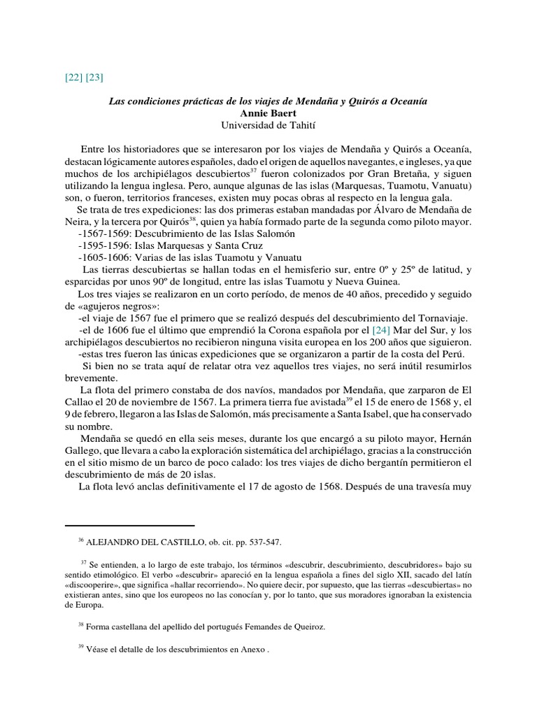 Las Condiciones Practicas de Los Viajes de Mendana y Quiros A Oceania ...