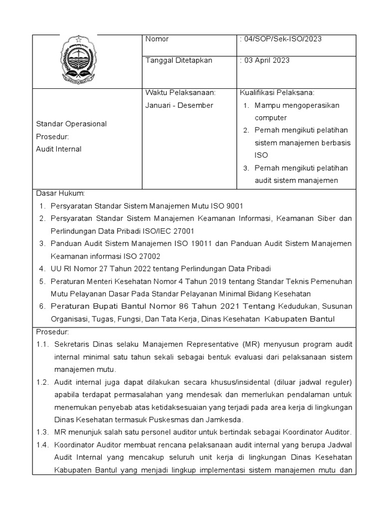 SOP Internal Audit | PDF