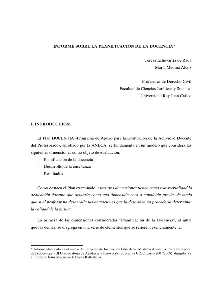 Informe Planificación Docencia | PDF | Maestros | Evaluación