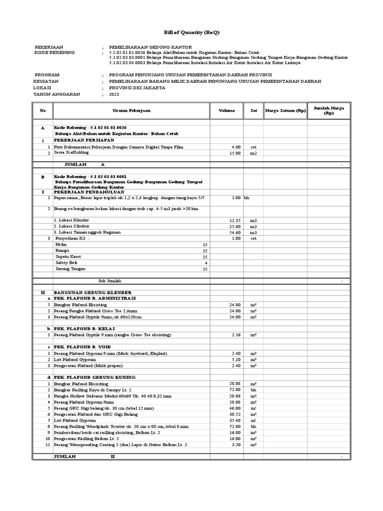 BoQ Pemeliharaan Gedung Kantor | PDF