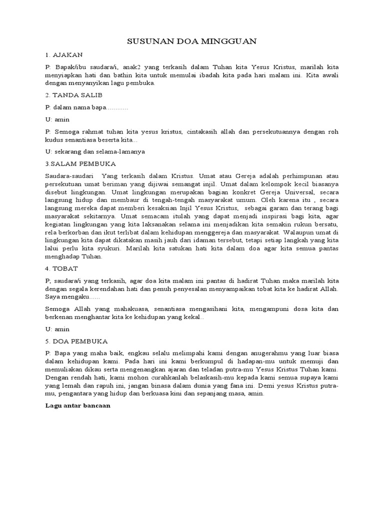 Susunan Doa Mingguan | PDF