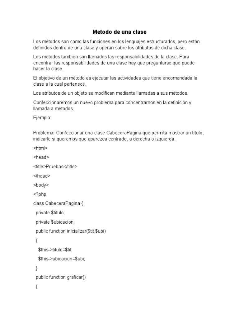 Metodo de Una Clase en PHP | PDF | Clase (Programación informática) | Objeto (informática)