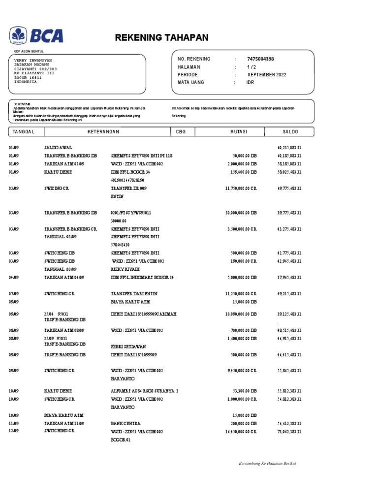 REKENING KORAN | PDF