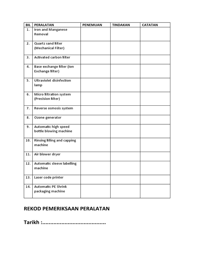 Rekod Pemeriksaan Peralatan | PDF