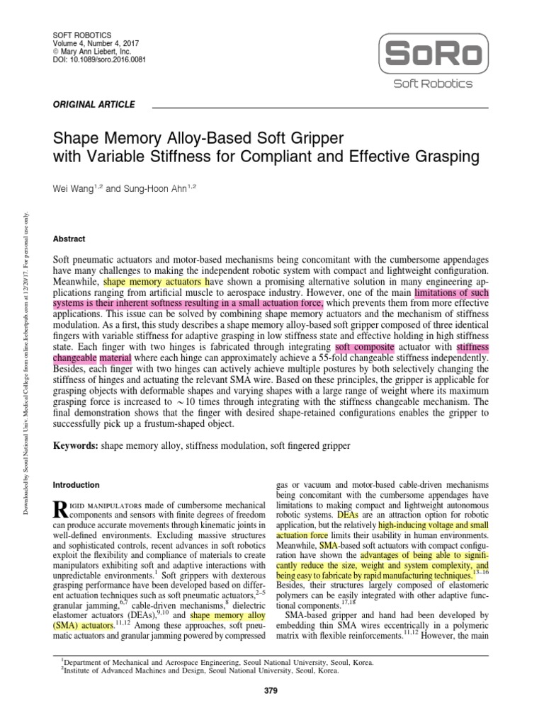 Shape Memory Alloy-Based Soft Gripper | Download Free PDF | Shape ...