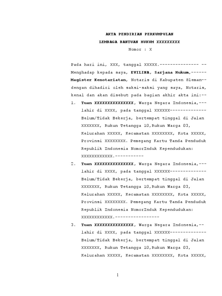 AKTA PENDIRIAN Perkumpulan | PDF