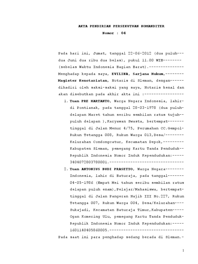 Akta Pendirian CV | PDF