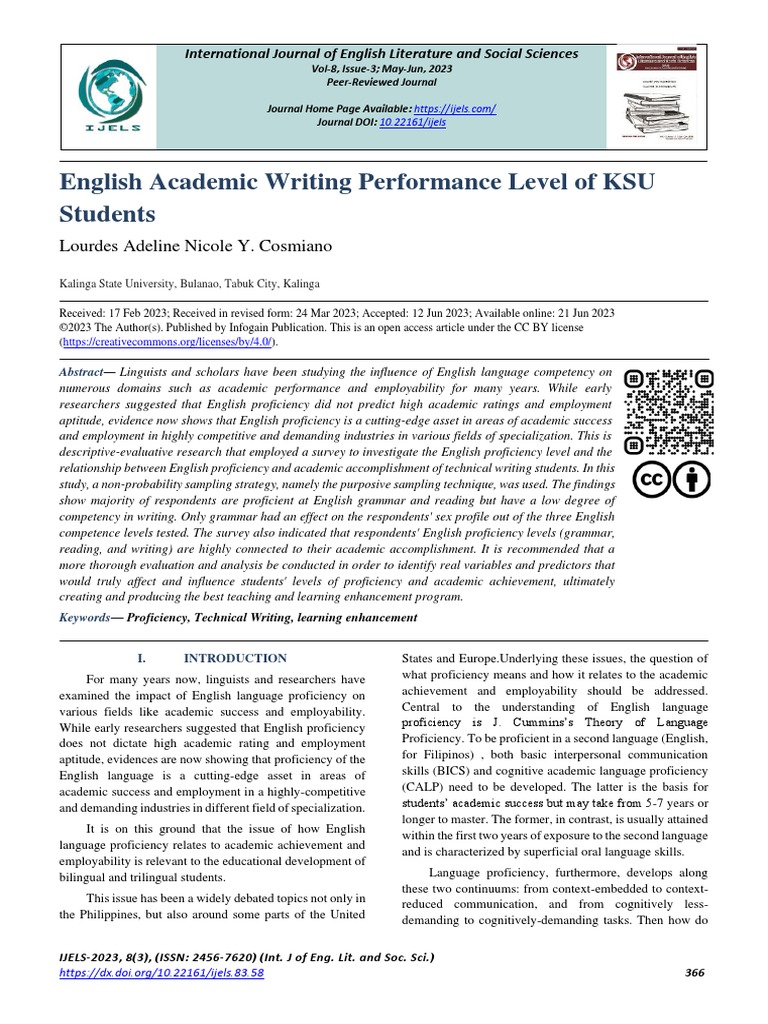 English Academic Writing Performance Level of KSU Students | PDF ...