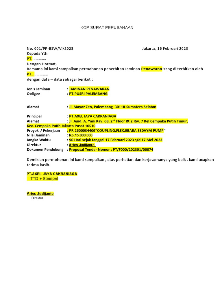 Surat Permohonan Polis Asuransi | PDF