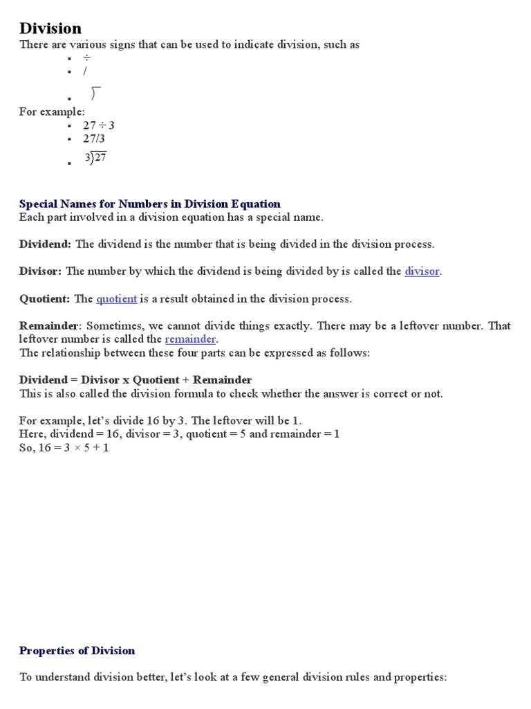 Notes Division | PDF | Division (Mathematics) | Elementary Mathematics