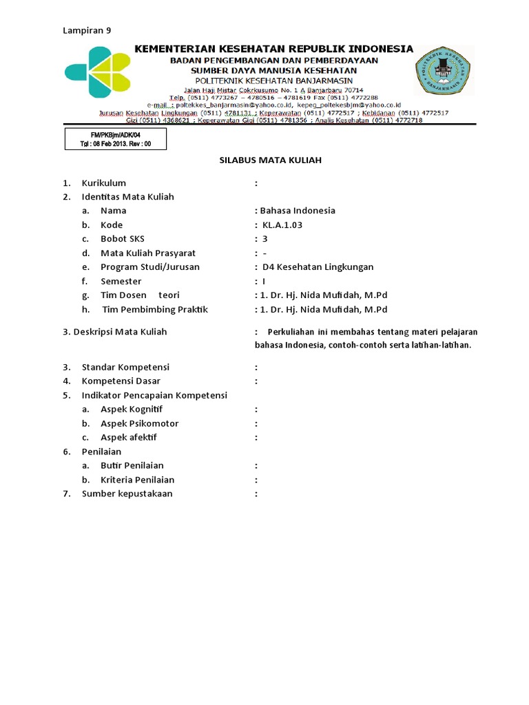 Form - Silabus Mata Kuliah D4 | PDF