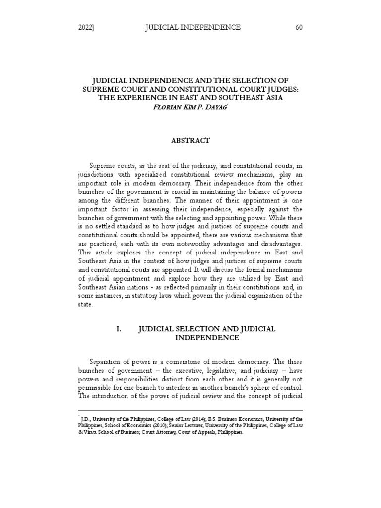 Judicial Independence in Asia: Selection of Judges | PDF | Separation ...