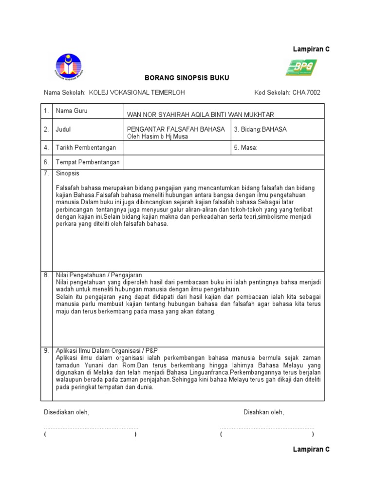 Sinopsis Buku Wan Nor Syahirah 2021 | PDF | Kajian Bahasa Asing