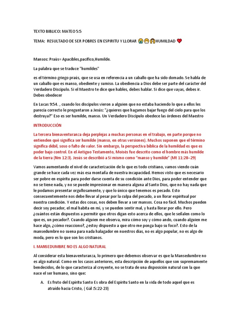 MATEO 5 5 Enseñanza Mansedumbre Humildad | PDF | Evangelio de Mateo ...