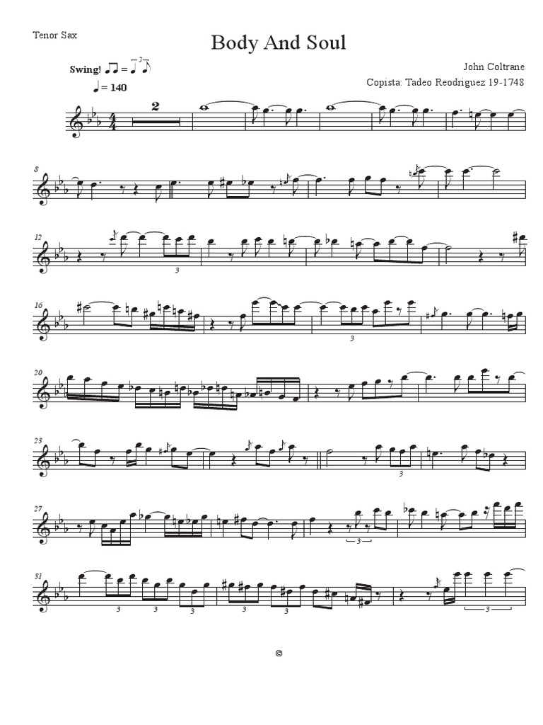 Body and Soul Tadeo - Tenor Sax Body and Soul | PDF | Jazz | Music ...