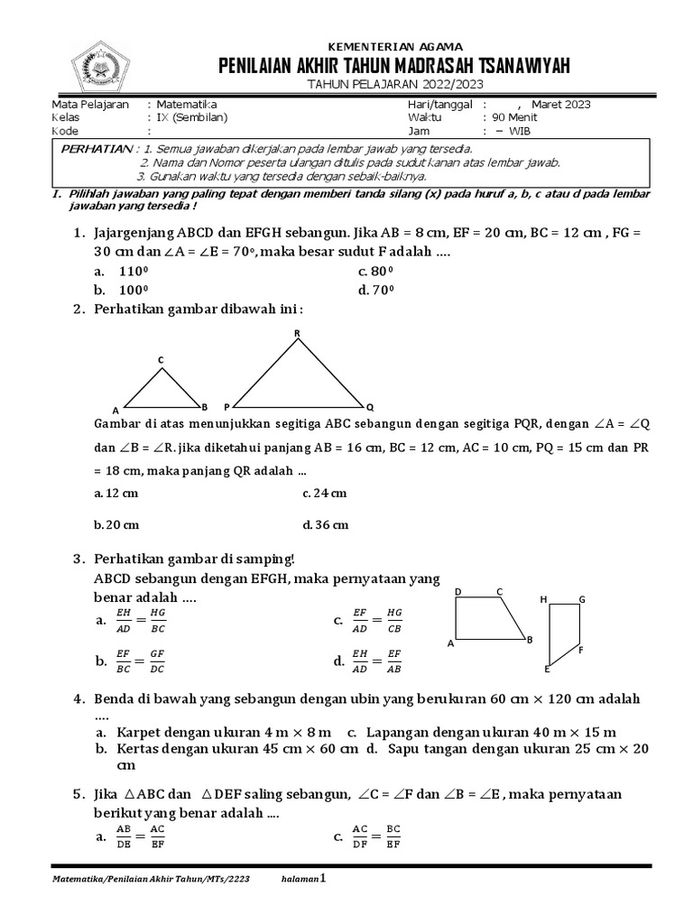 Soal MTK 9 1-2 | PDF Soal MTK 9 1-2 | PDF