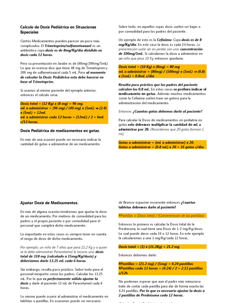 Cálculo de Dosis Pediátrica Específica | PDF | Medicamentos con receta ...