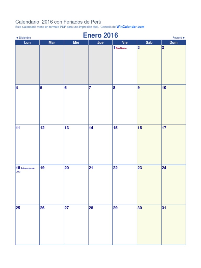 Calendario-2016 | PDF | Perú | Calendario