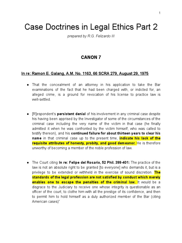 Case Doctrines in Legal Ethics Part 2 | PDF | Attorney–Client Privilege | Lawyer