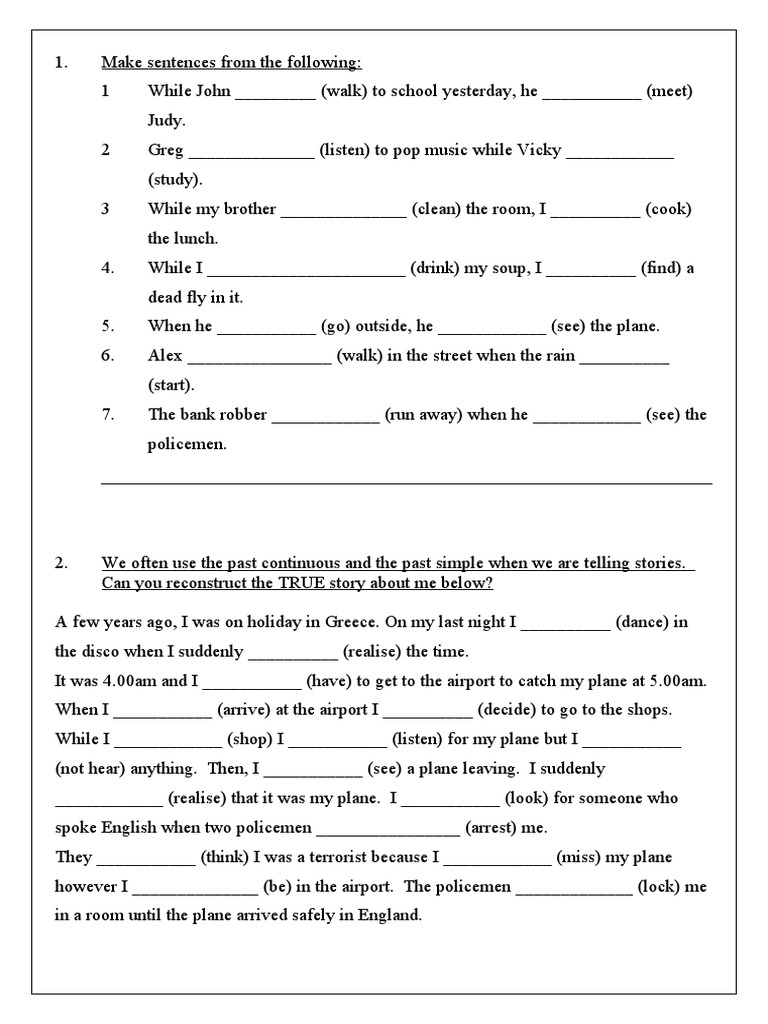 Past Simple and Continuous Activities | PDF