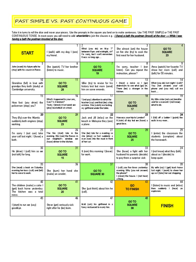 Past Simple Vs Past Continuous Boardgame | PDF