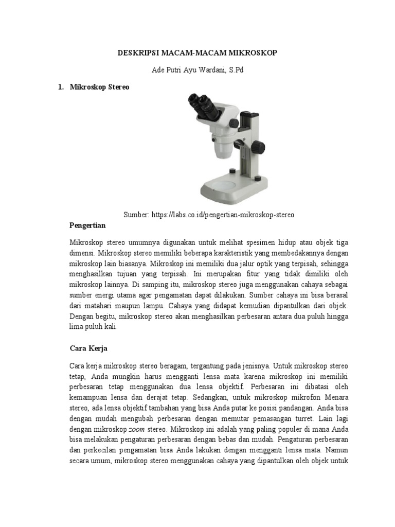 Deskripsi Macam Mikroskop | PDF