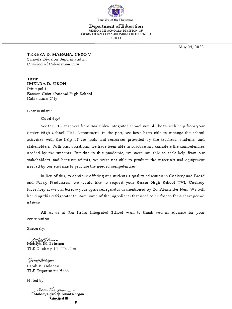 REQUEST LETTER Eastern Cabu, National High School | PDF