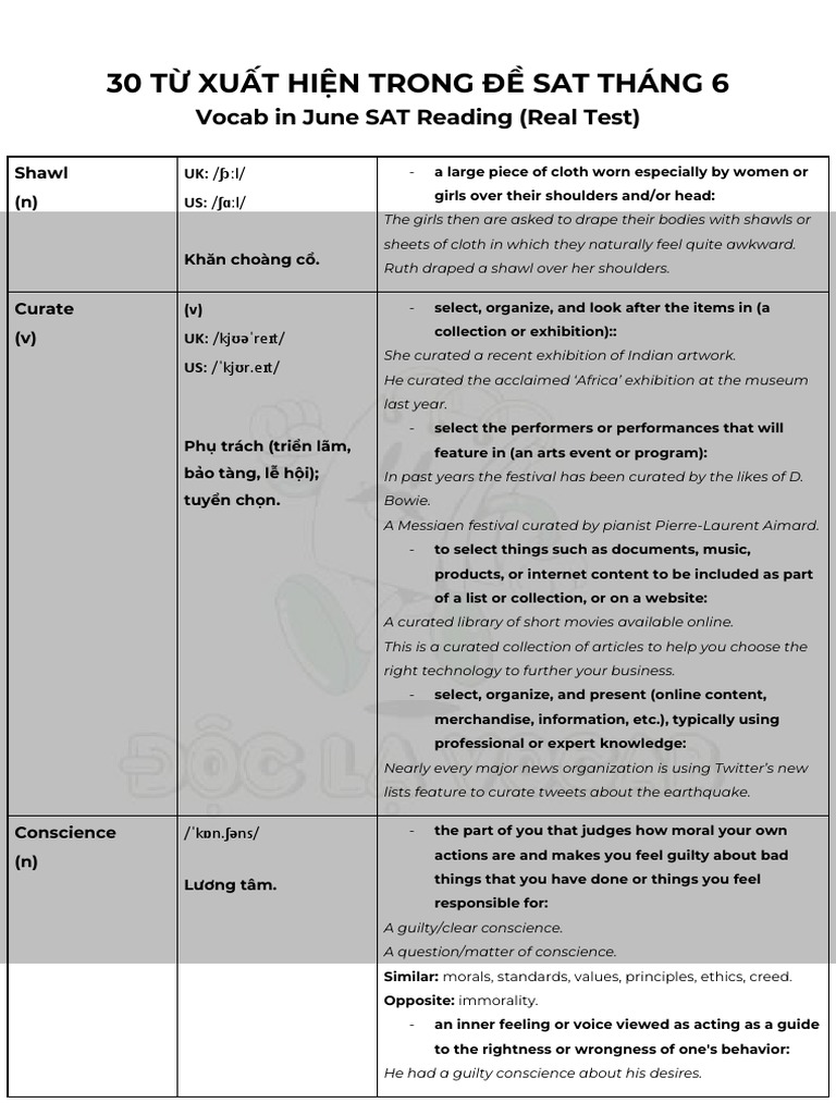 (ĐLV) Vocab in June SAT Reading (Real Test) | Download Free PDF ...