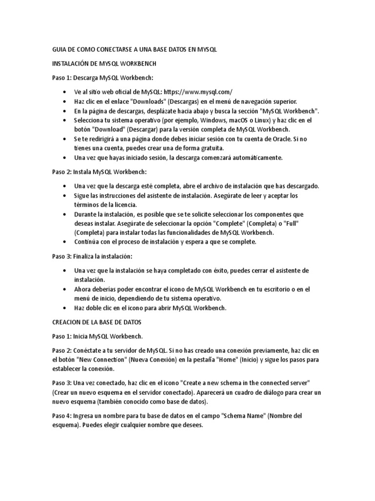 Guia de Como Conectarse A Una Base Datos en Mysql | PDF | Mi sql ...