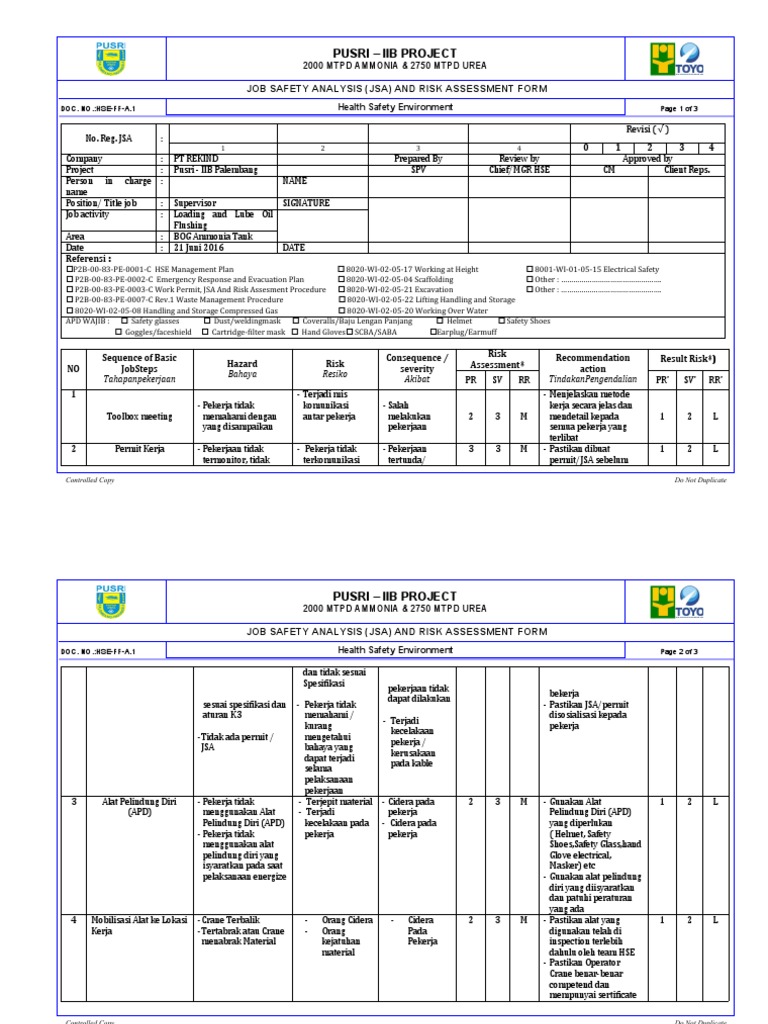 JSA Loading and Lube Oil Flushing (BOG) | PDF