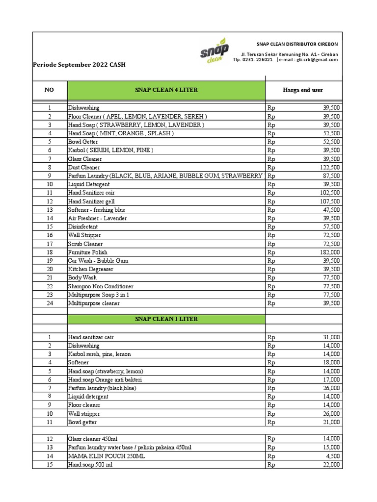 Harga Snap End User September 2022 | PDF | Chemical Substances ...