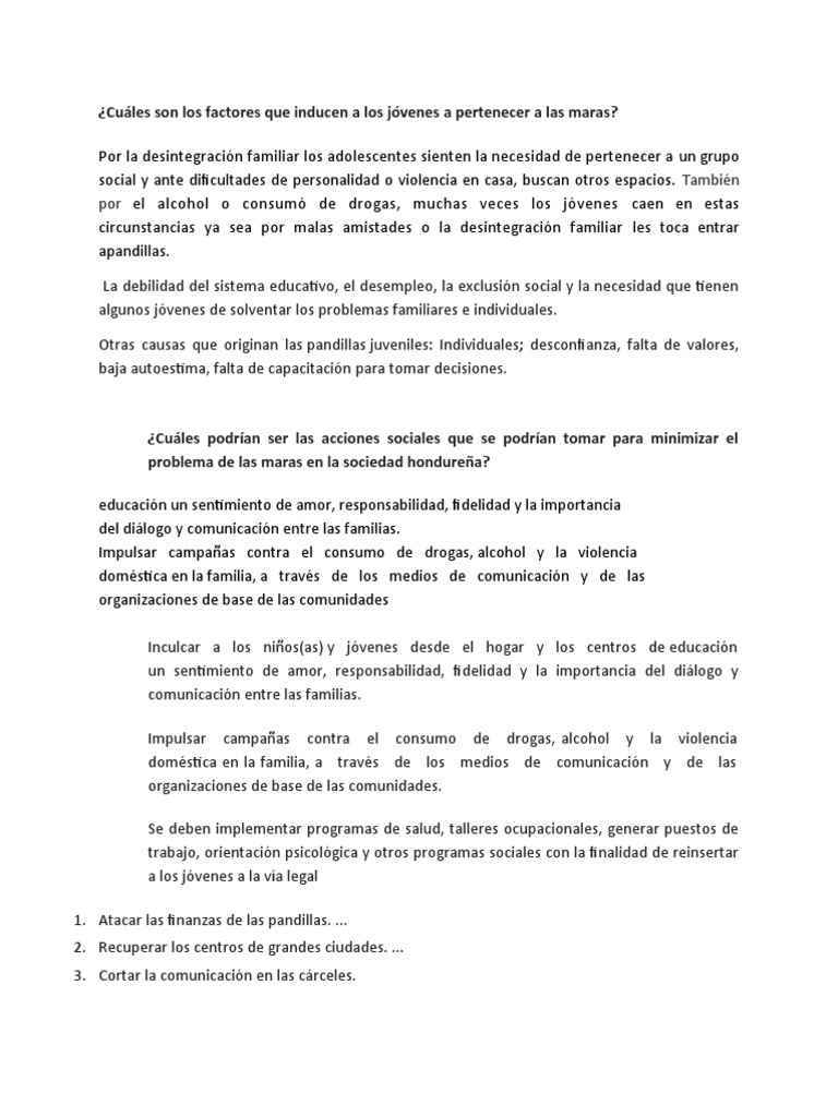 Factores que inducen a jóvenes a maras | PDF