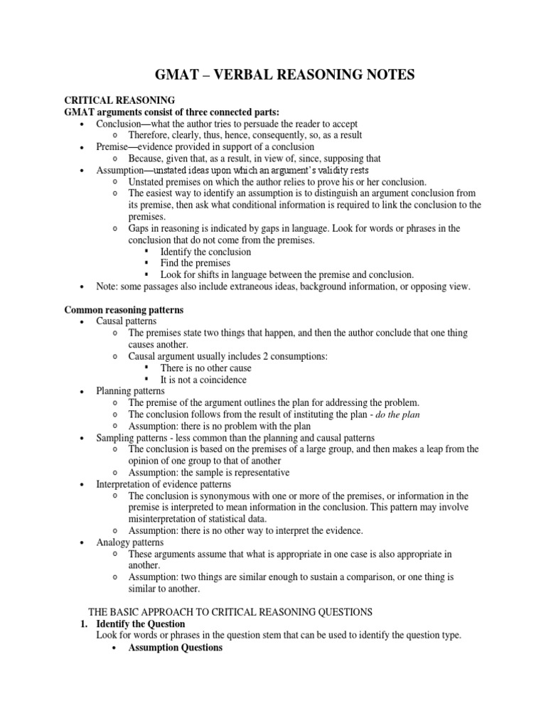 GMAT-Verbal Reasoning Notes | PDF | Argument | Reading Comprehension