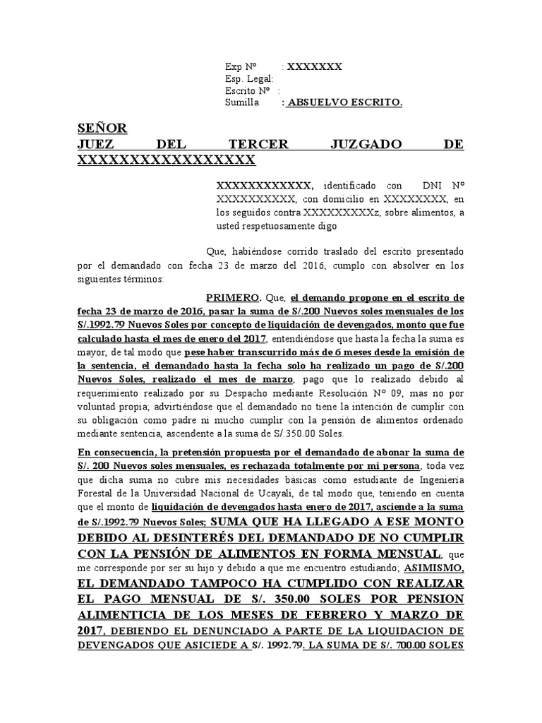 Escrito de Absolucion de Propuesta de Pago de Liquidacion de Devengado ... Escrito de Absolucion de Propuesta de Pago de Liquidacion de Devengado ...