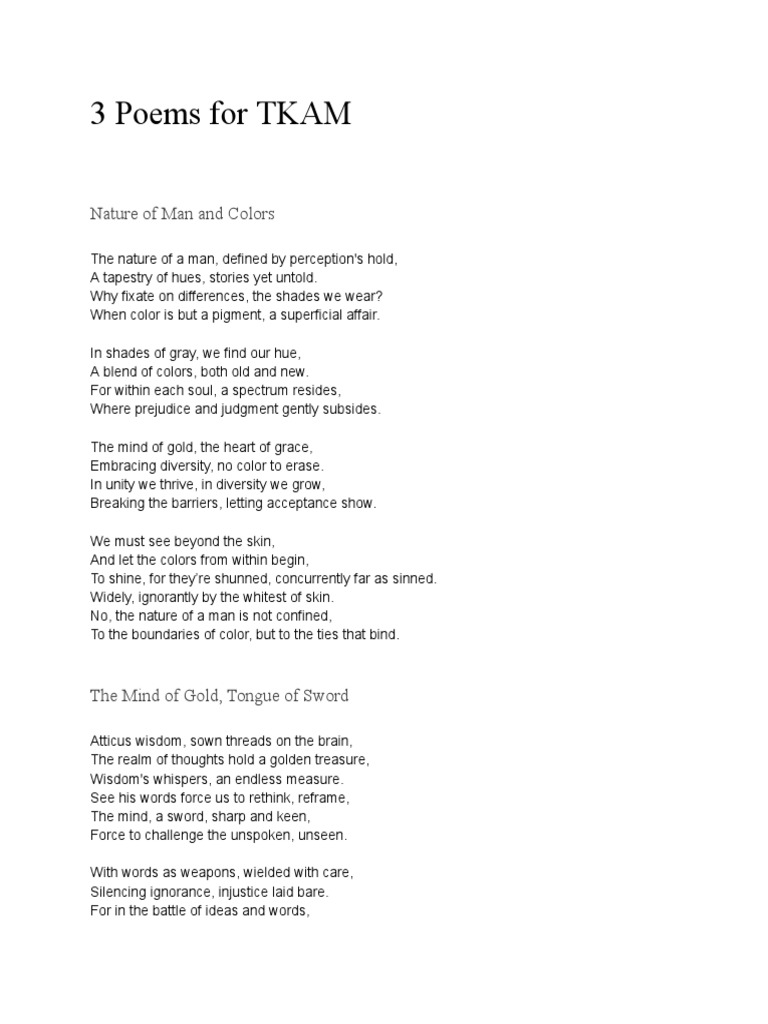 3 Poems For TKAM | PDF | To Kill A Mockingbird | Ethical Principles